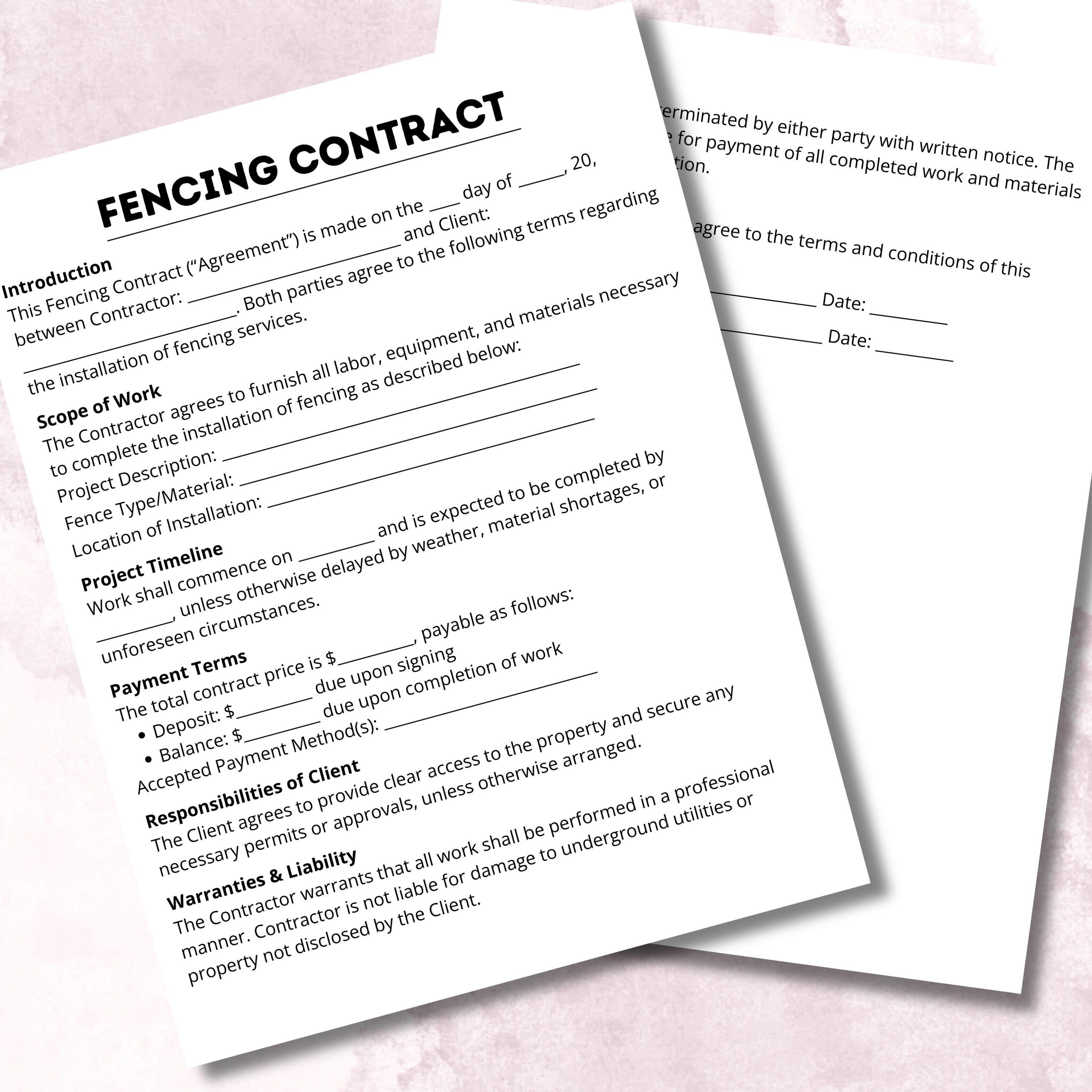 Editable Fencing Contract Template: US Letter, Canva & PDF - Etsy