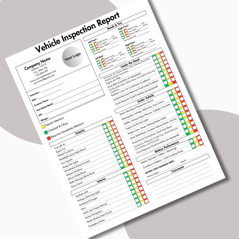 Vehicle Inspection Template: Auto Repair Checklist, Editable PDF - Etsy