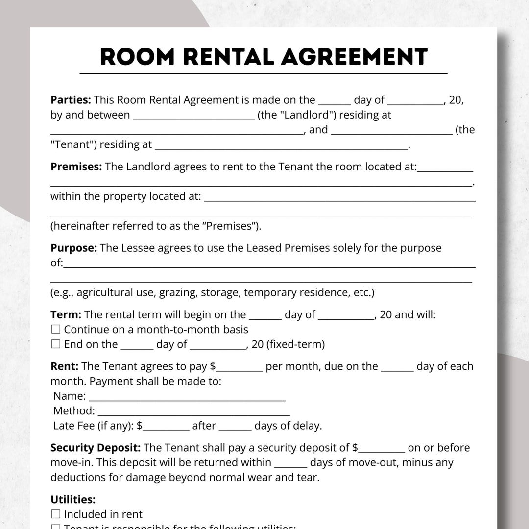 Room Rental, Roommate Agreement, Roommate Contract, Rent Room, Room ...