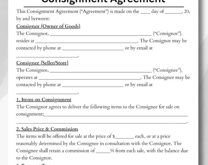 Editable Consignment Agreement Template: Boutique Reseller Contract (canva & PDF) - Etsy