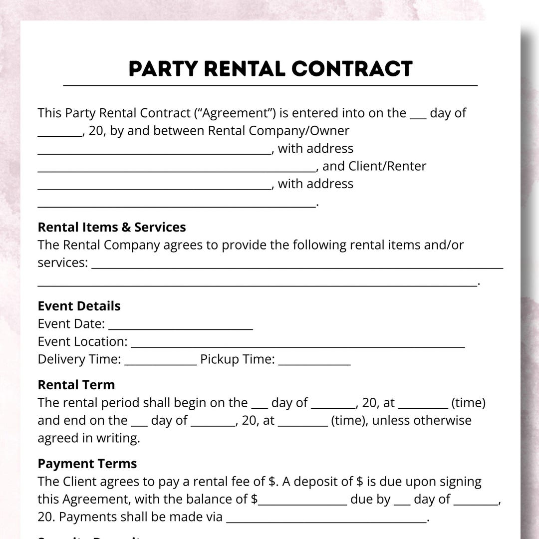 Party Rental Contract Template: Editable Event Agreement (canva & PDF ...
