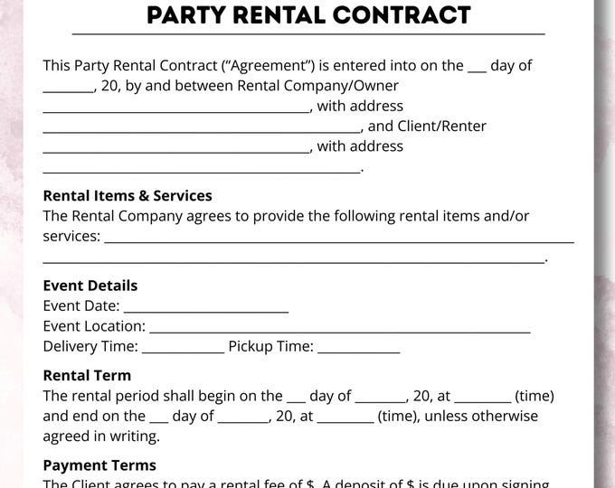 Party Rental Contract Template: Editable Event Agreement (canva & PDF ...