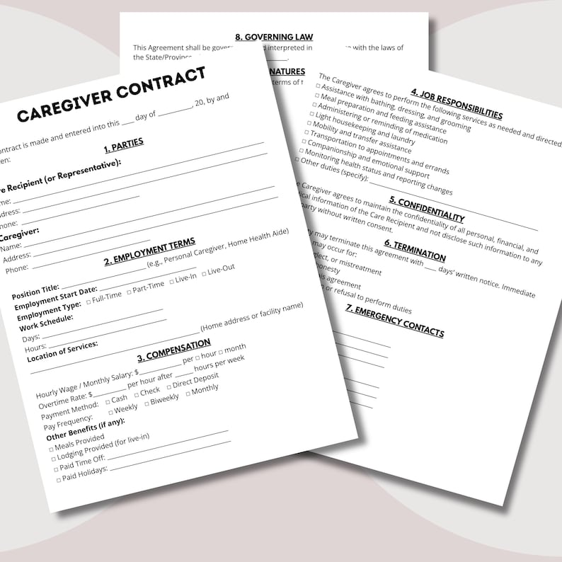 Editable Caregiver Contract Template: In-home Care Agreement (PDF ...