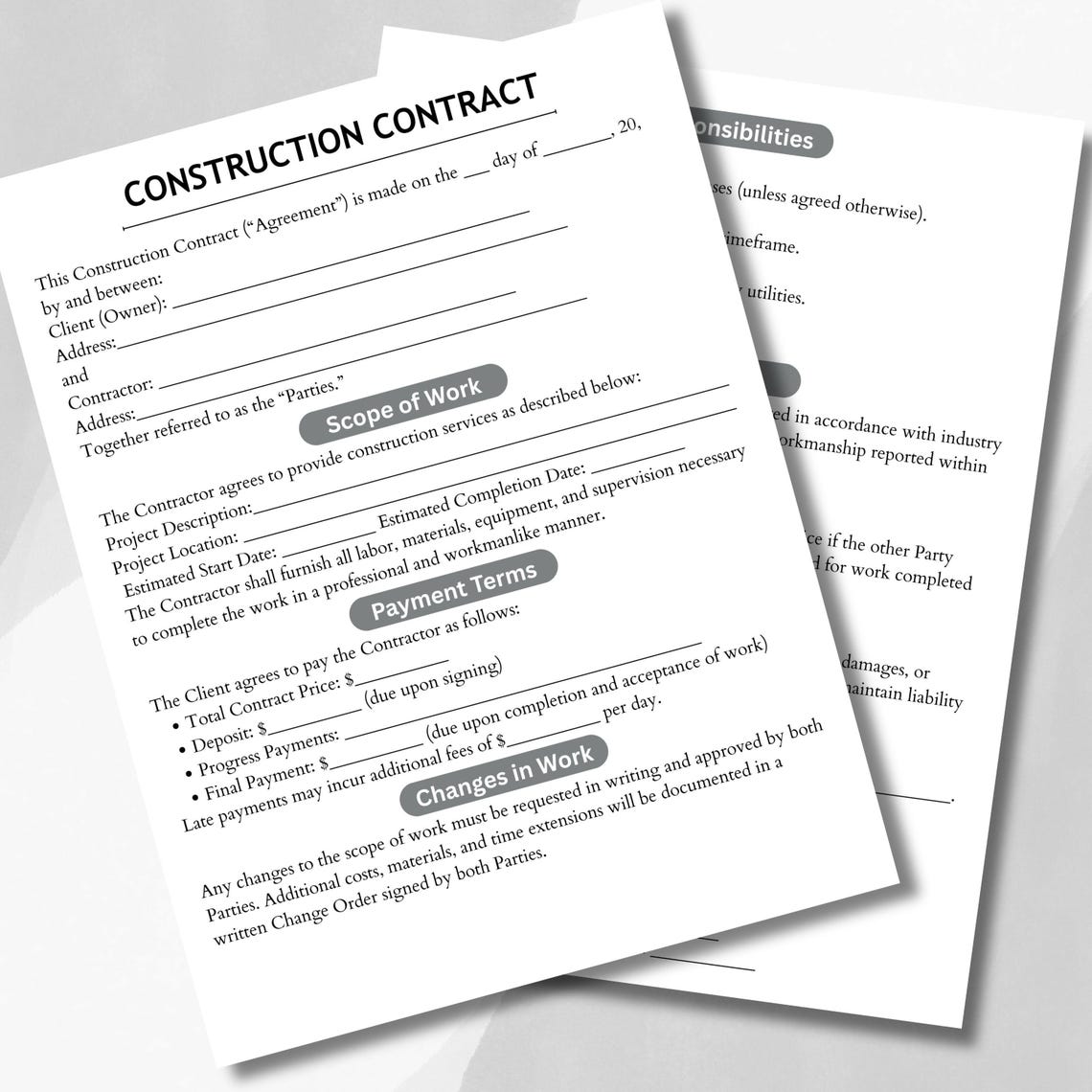 Editable Construction Contract Template: Printable Canva PDF (US Letter ...