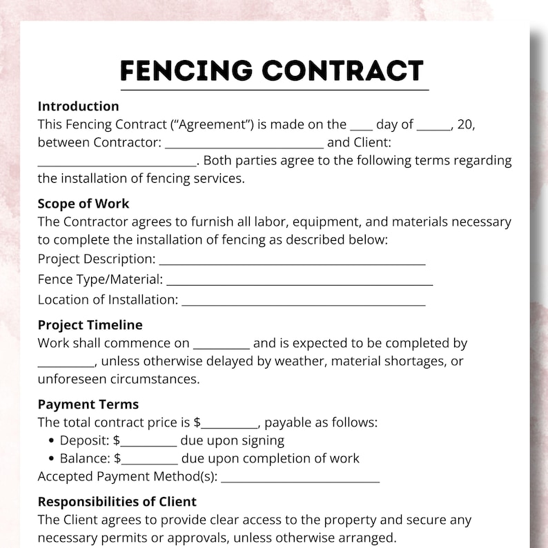 Editable Fencing Contract Template: US Letter, Canva & PDF - Etsy