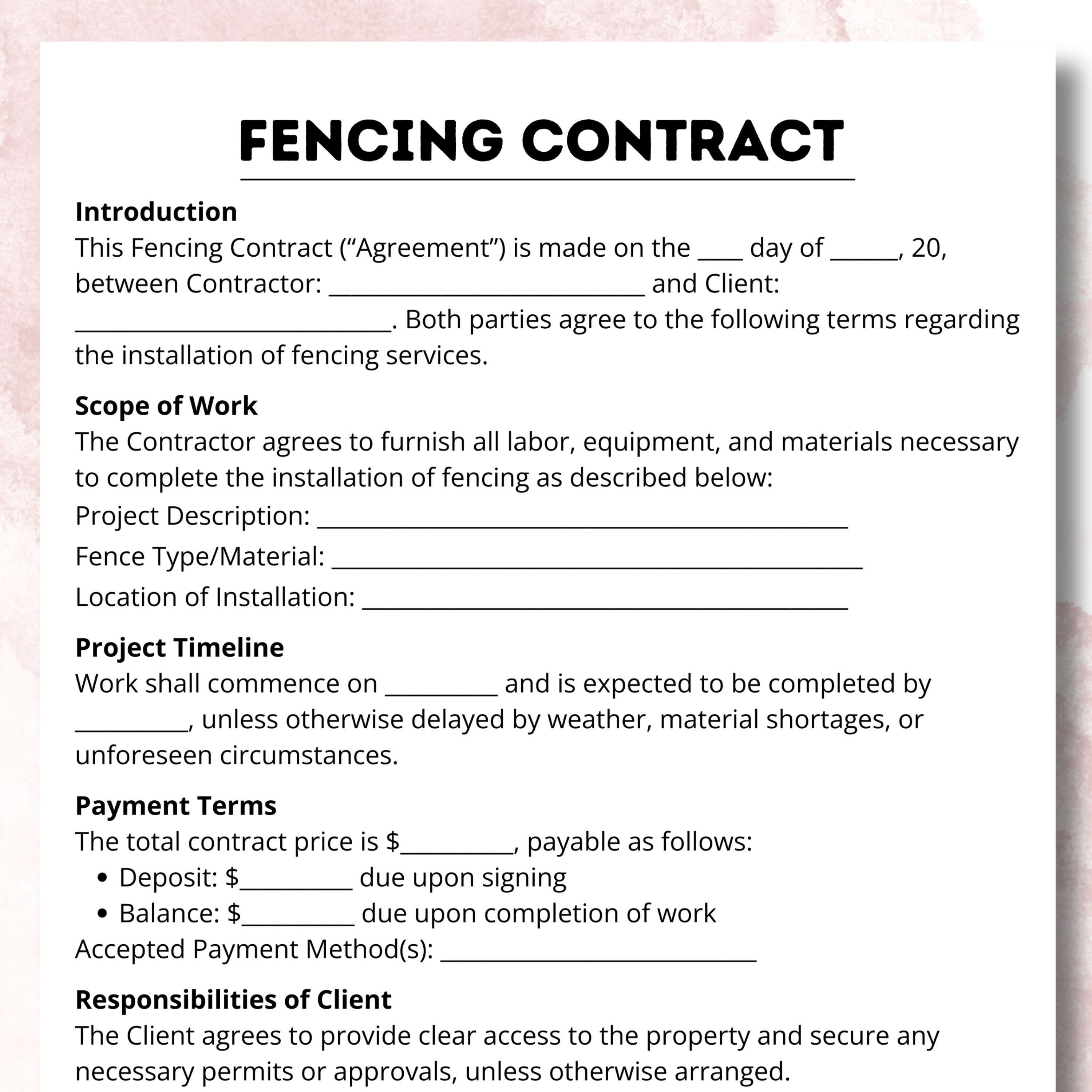 Editable Fencing Contract Template: US Letter, Canva & PDF - Etsy