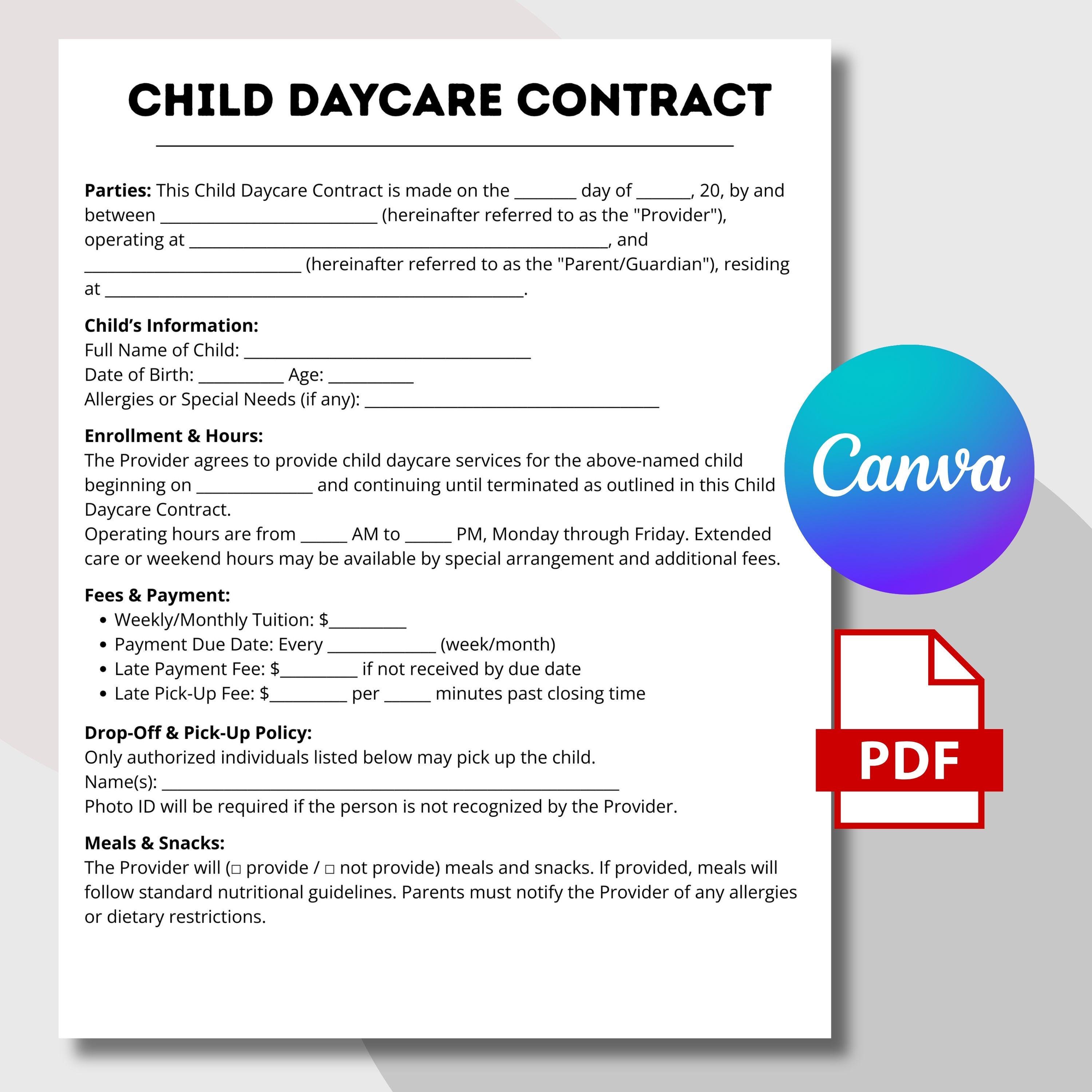Editable Daycare Contract Template: Canva & PDF, US Letter - Etsy