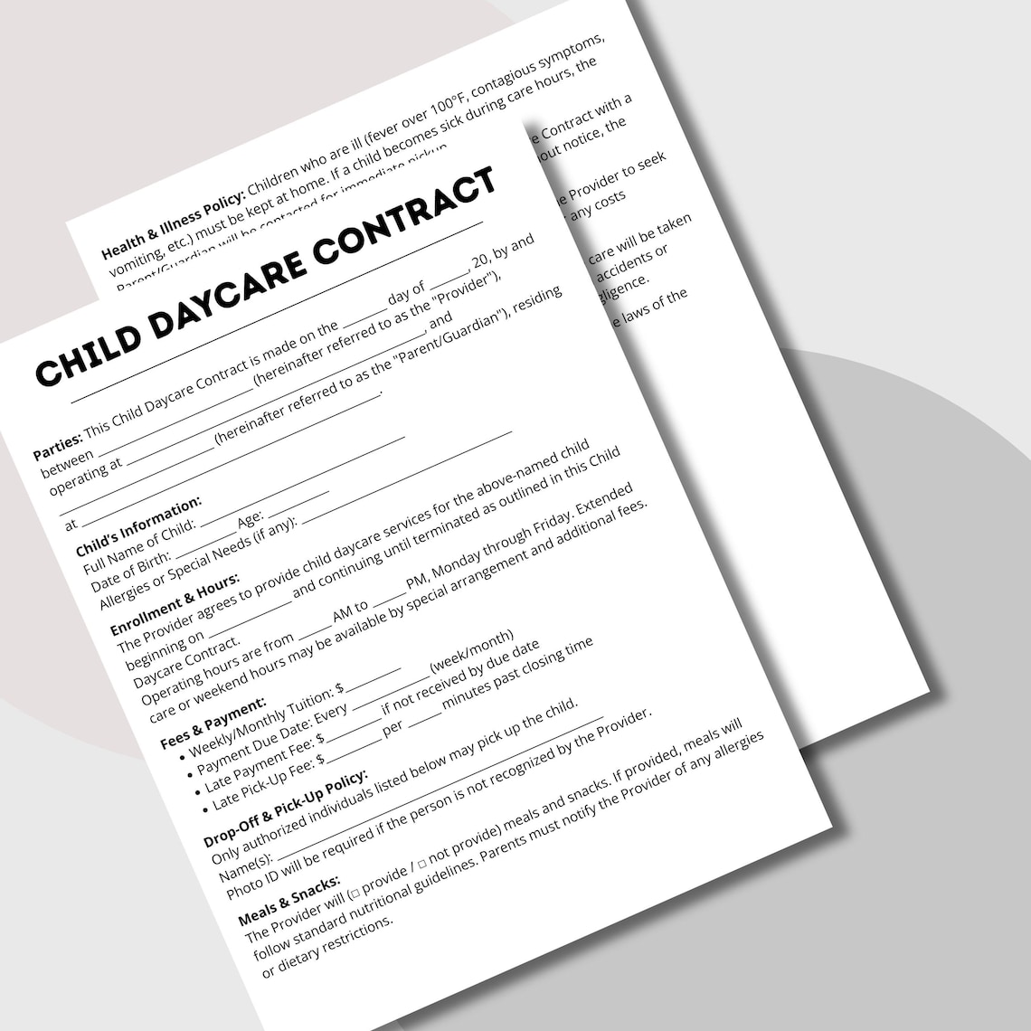 Editable Daycare Contract Template: Canva & PDF, US Letter - Etsy