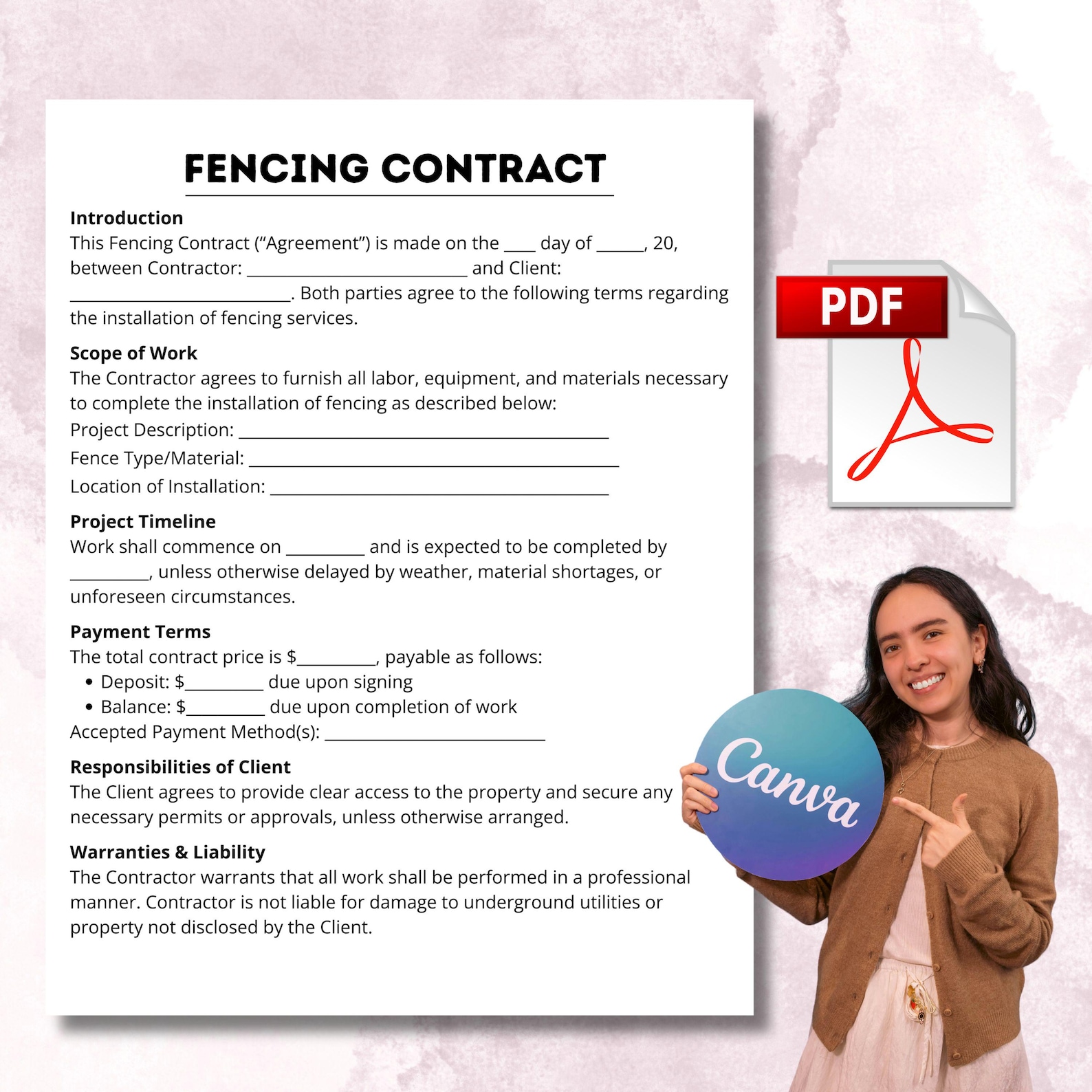 Editable Fencing Contract Template: US Letter, Canva & PDF - Etsy