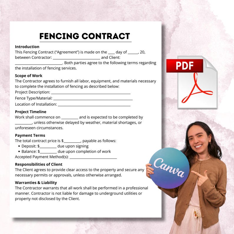 Editable Fencing Contract Template: US Letter, Canva & PDF - Etsy