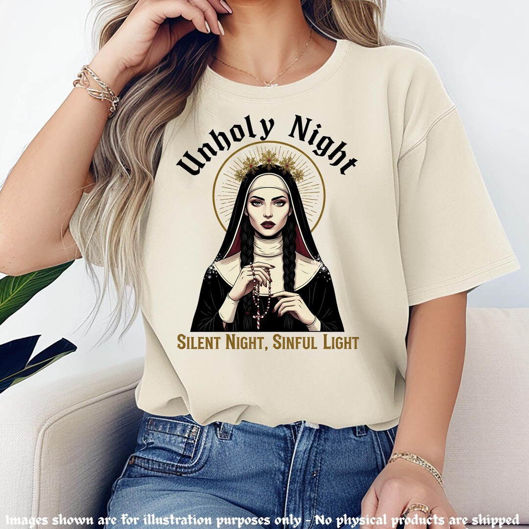 Unholy Night Nun PNG | Gothic Christmas Clipart With Halo & Rosary for ...
