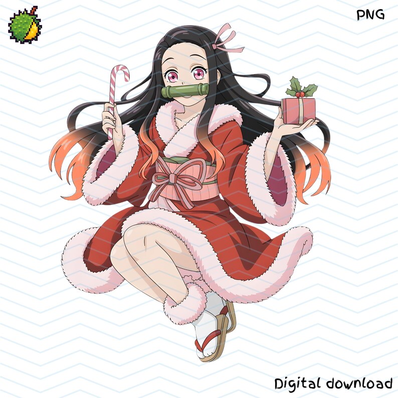 Kawaii Anime Nezuko From Demon Slayer Holiday PNG | Christmas Kimono ...