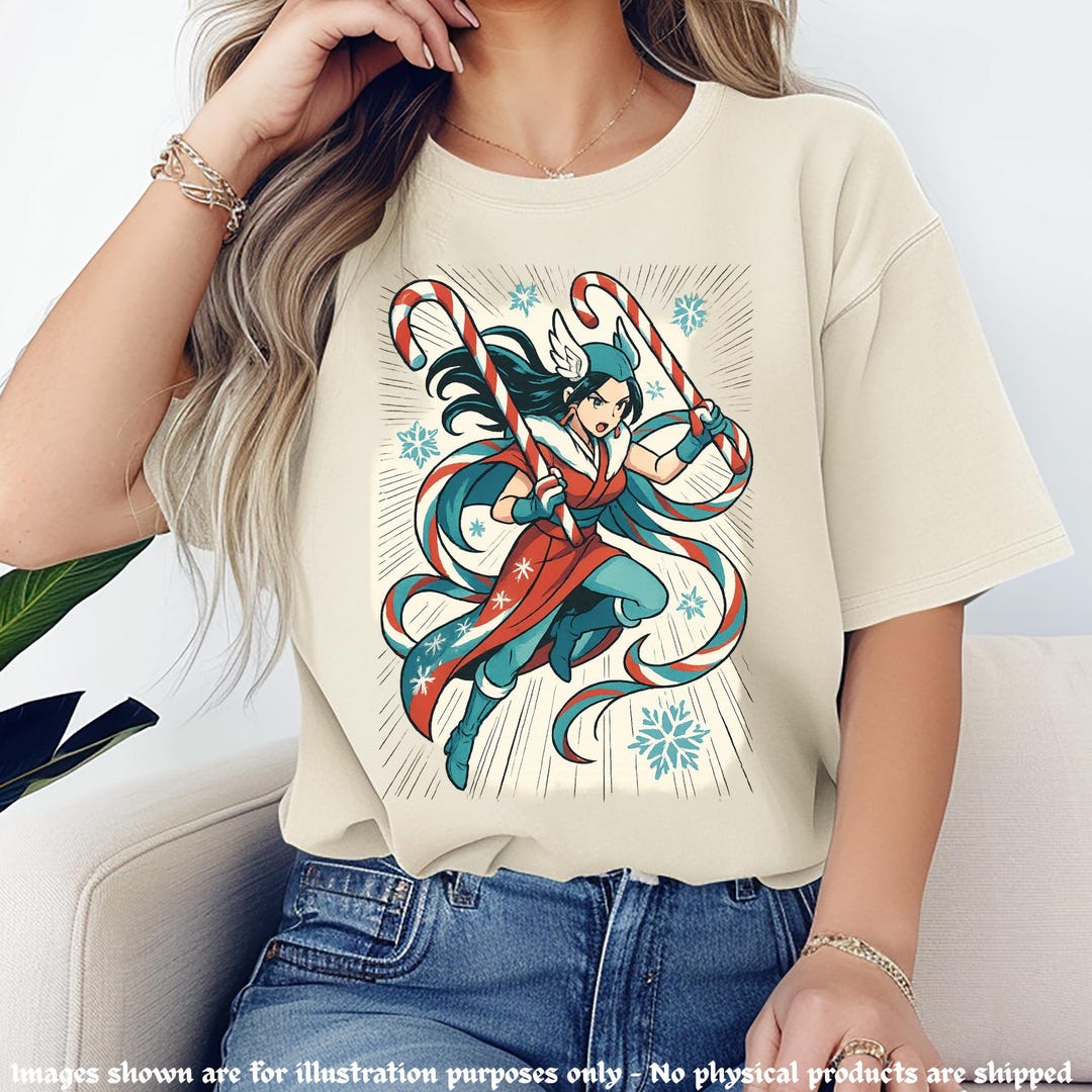 Candy Cane Valkyrie PNG | Retro Anime Christmas Clipart for Sublimation ...