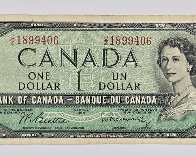 RARE 1954 Canadian 1 Dollar Bill "devil's Face" Variety | Queen ...