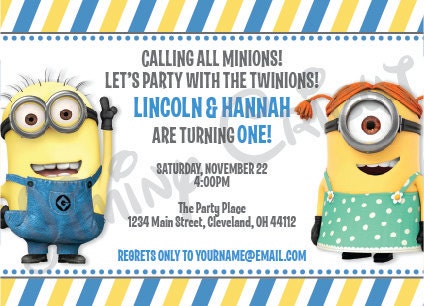 Personalized MINION Birthday Invitation - Digital File - PRINTABLE - Etsy