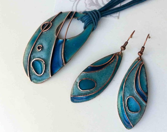 Joya azul de esmalte de fuego pendientes azules colgante - Etsy España