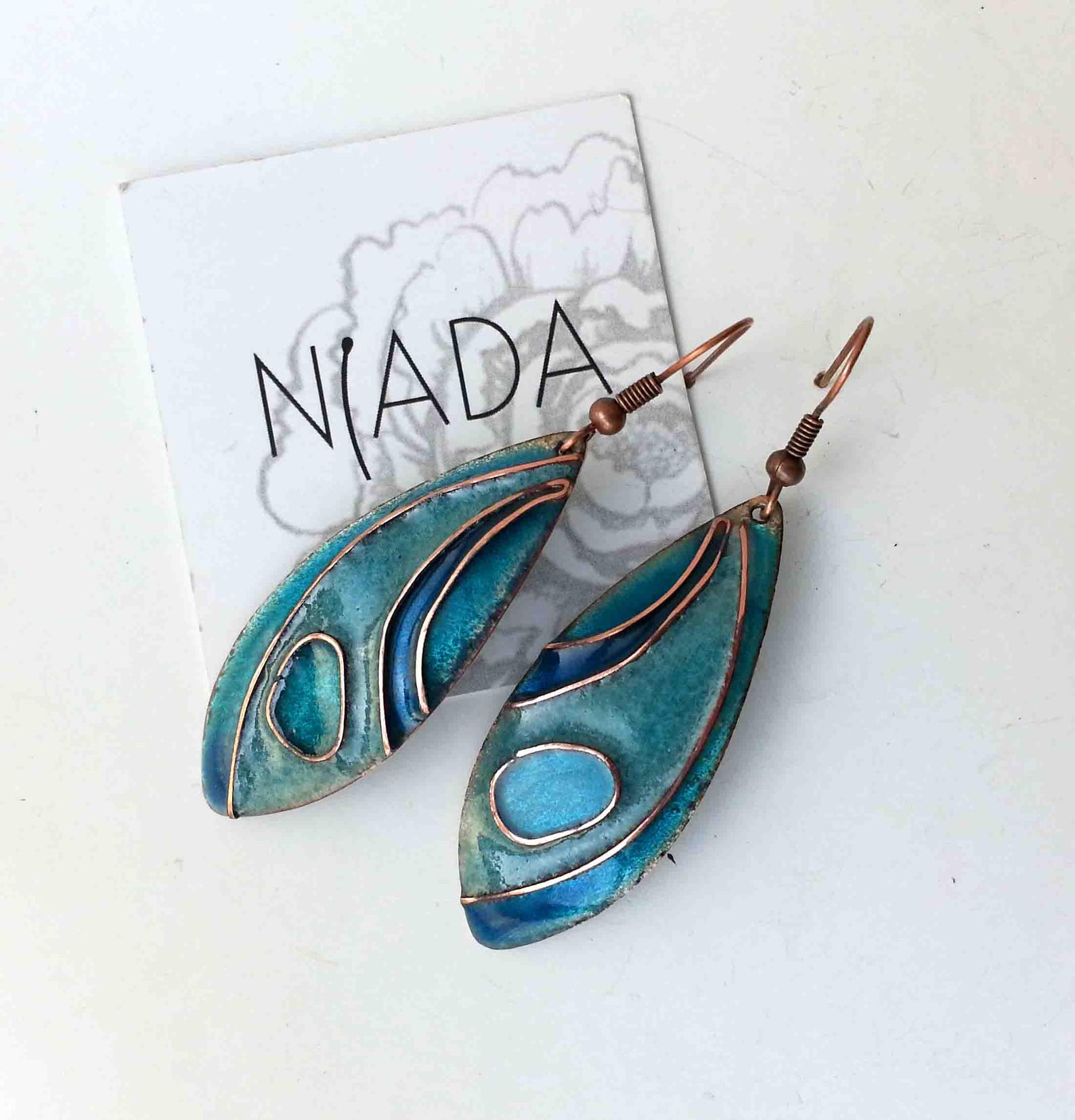 Light Blue and Naví Blue Cloisonne Earrings, Blue Earrings, Turquoise ...