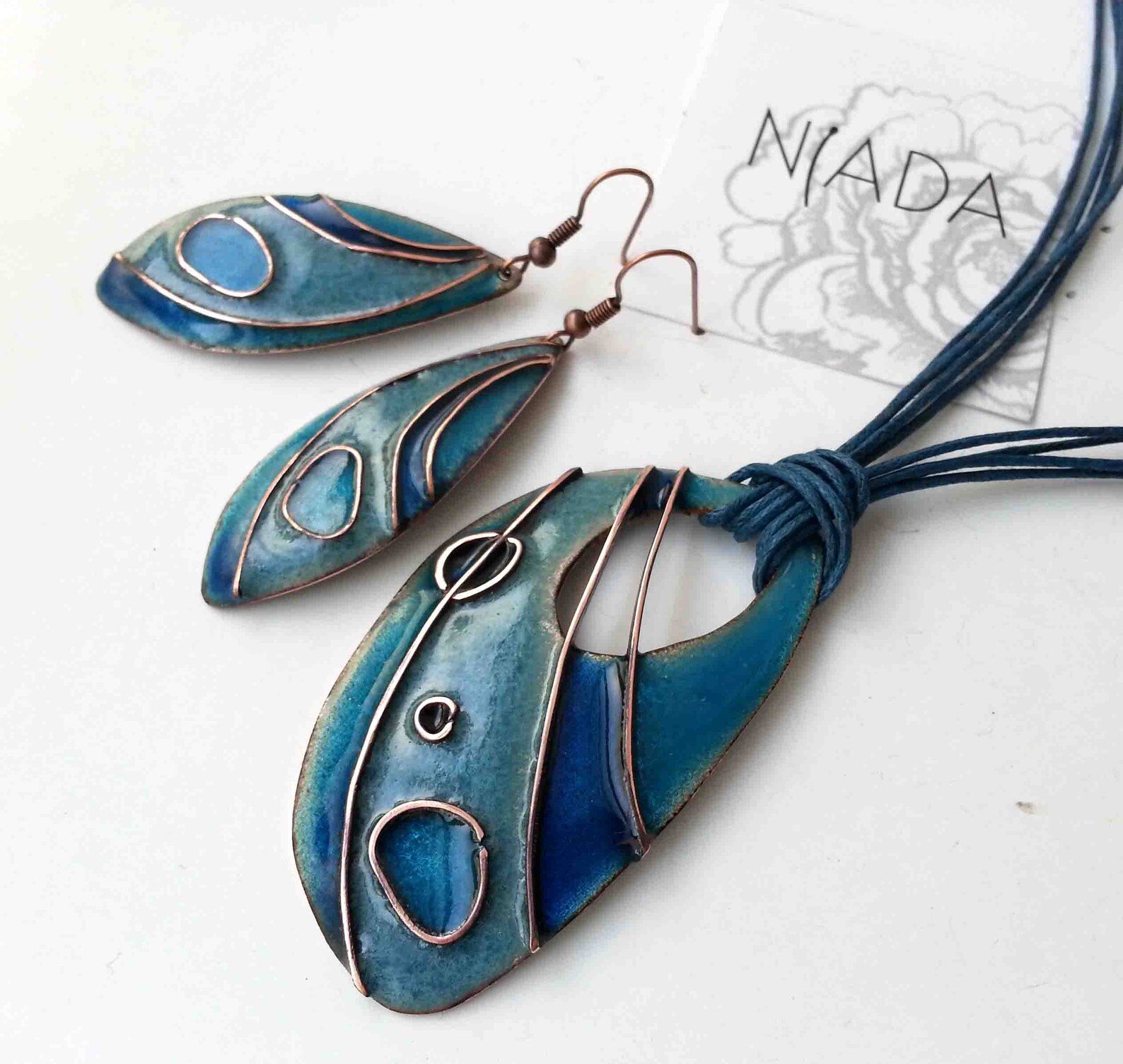 Blue and Turquoise, Light Blue Cloisonne Jewelry Set, Blue Necklace ...