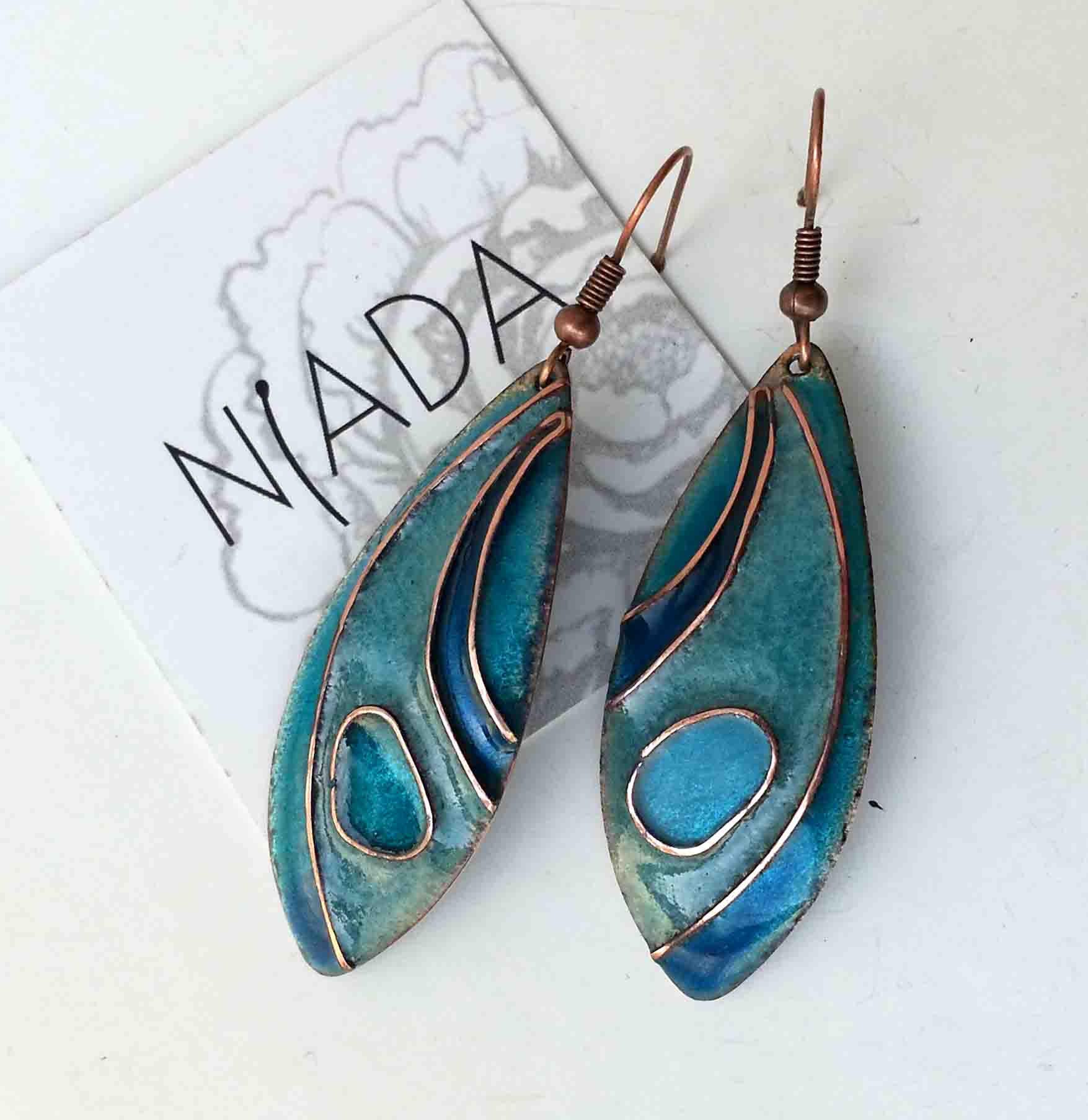 Light Blue and Naví Blue Cloisonne Earrings, Blue Earrings, Turquoise ...