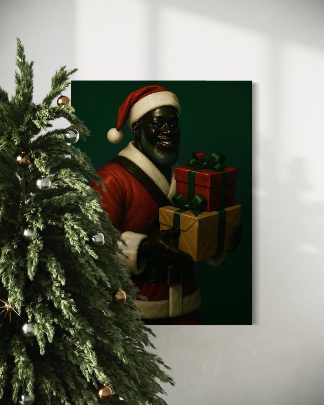 Afro Santa Art Print, Black Christmas Wall Decor - Etsy