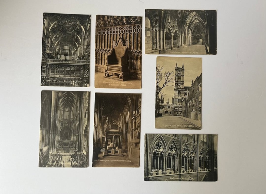 7 Antique Postcards Westminster Abbey London England, Valentine Series ...