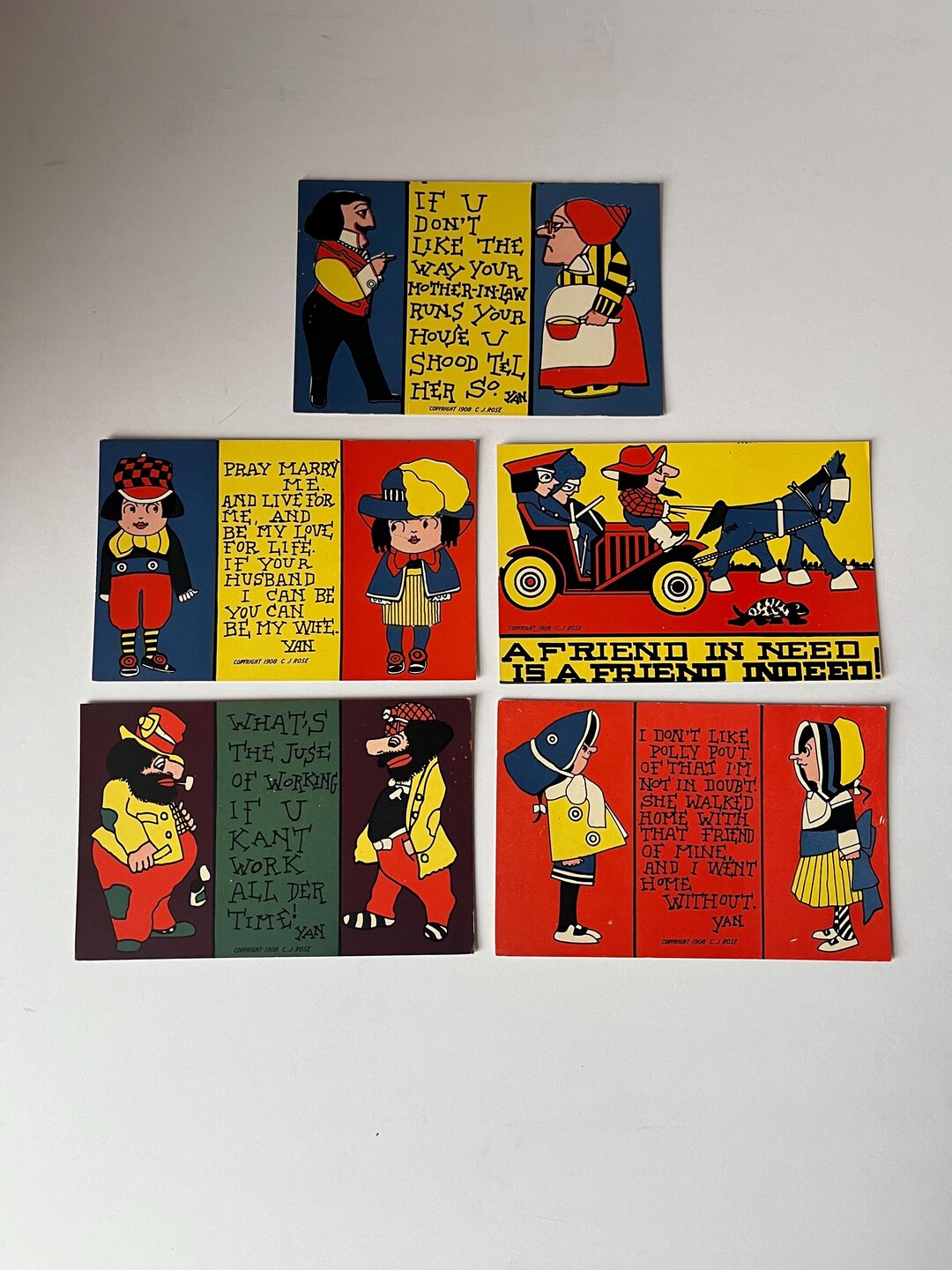5 Antique Postcards C.J. Rose S/A Yan Funny Humor Cartoons, Very Nice ...