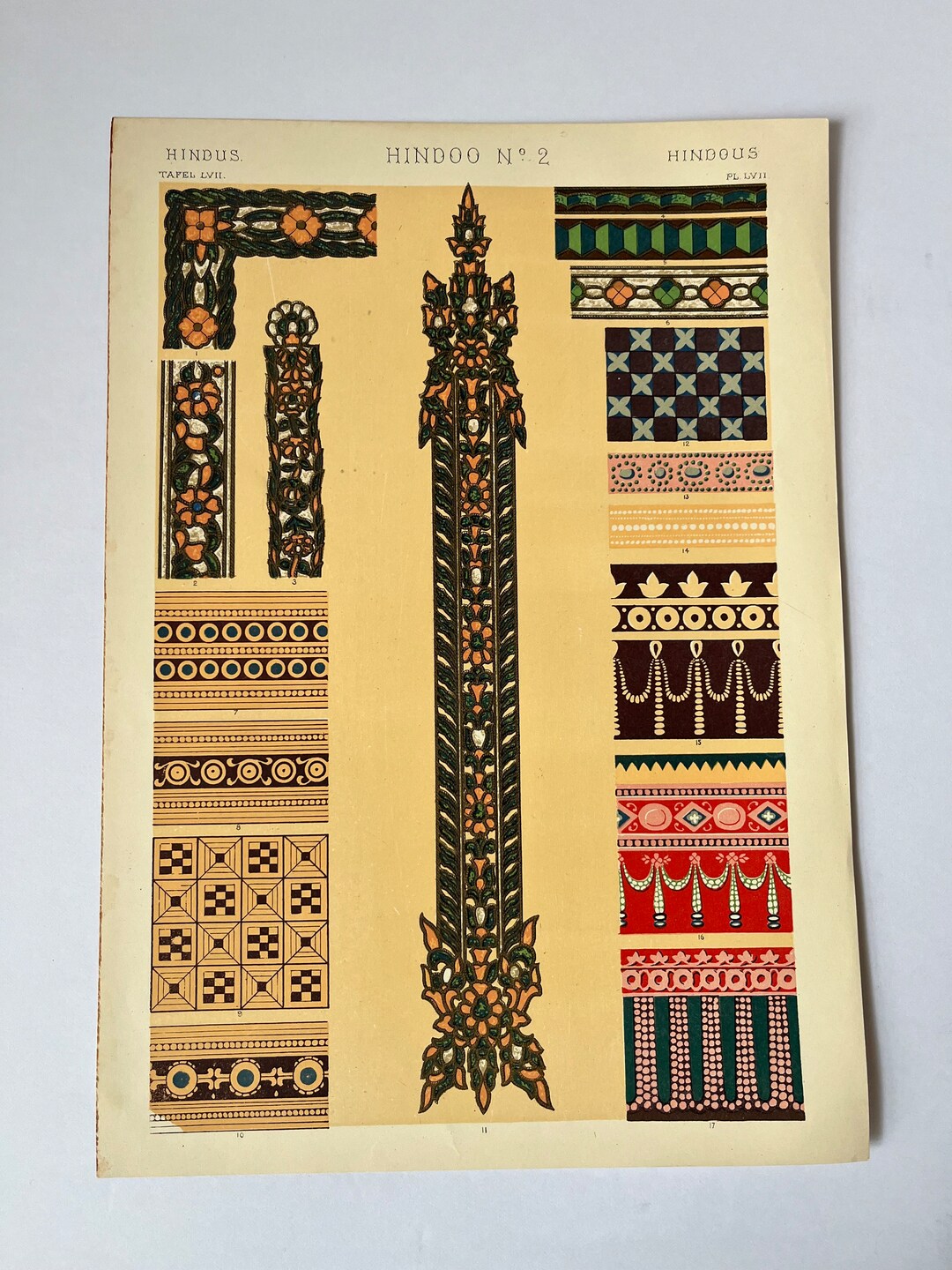 1868 Hindu Art Chromolithograph Print, Owen Jones Ornament Design - Etsy