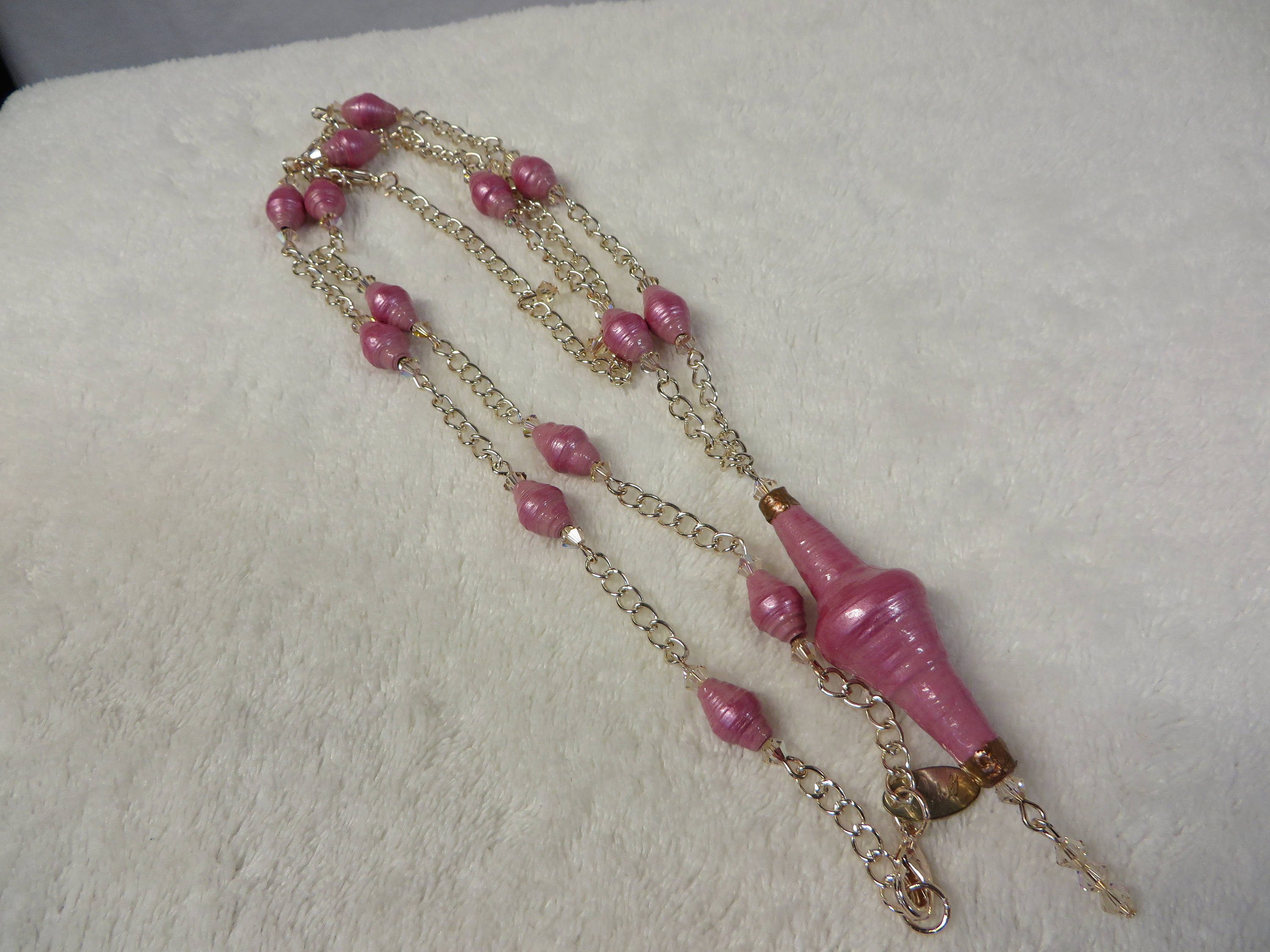 Necklace Rose Gold Chain With Pink Colored Paper Beads - Etsy