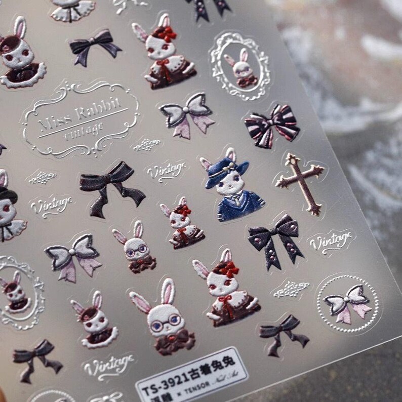 Gothic Bunny Sticker Set | Rabbit Vintage Lace Sticker Sheet | Cute ...