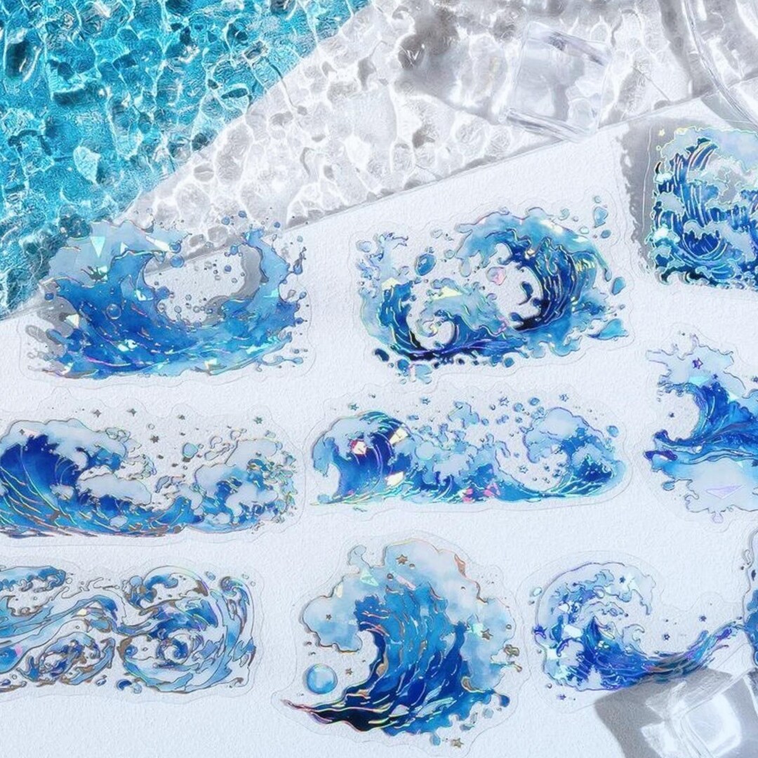 Blue Holographic Water Ripple Stickers – Winter Ocean Aesthetic PET ...