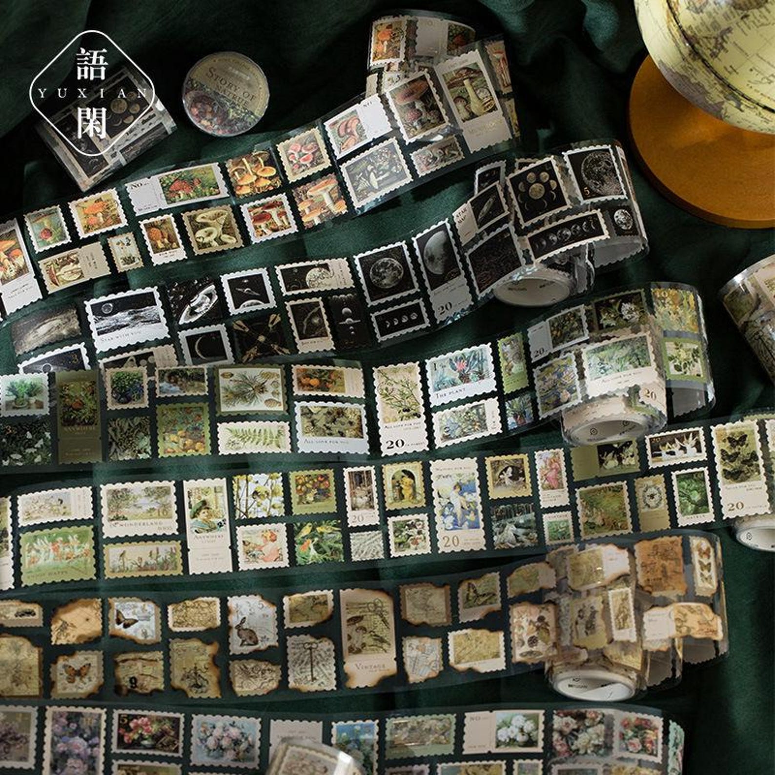 2m Full Roll Vintage-style Faux Stamp Washi Stickers – Pre-cut PET ...