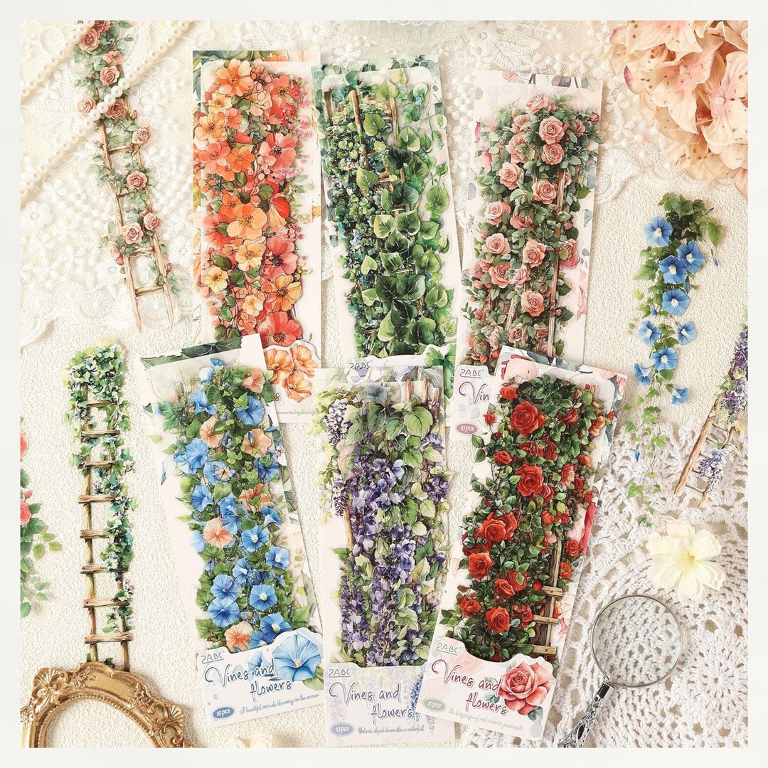 Spring Floral Vine PET Stickers — Clear Flower Stickers for Journals ...