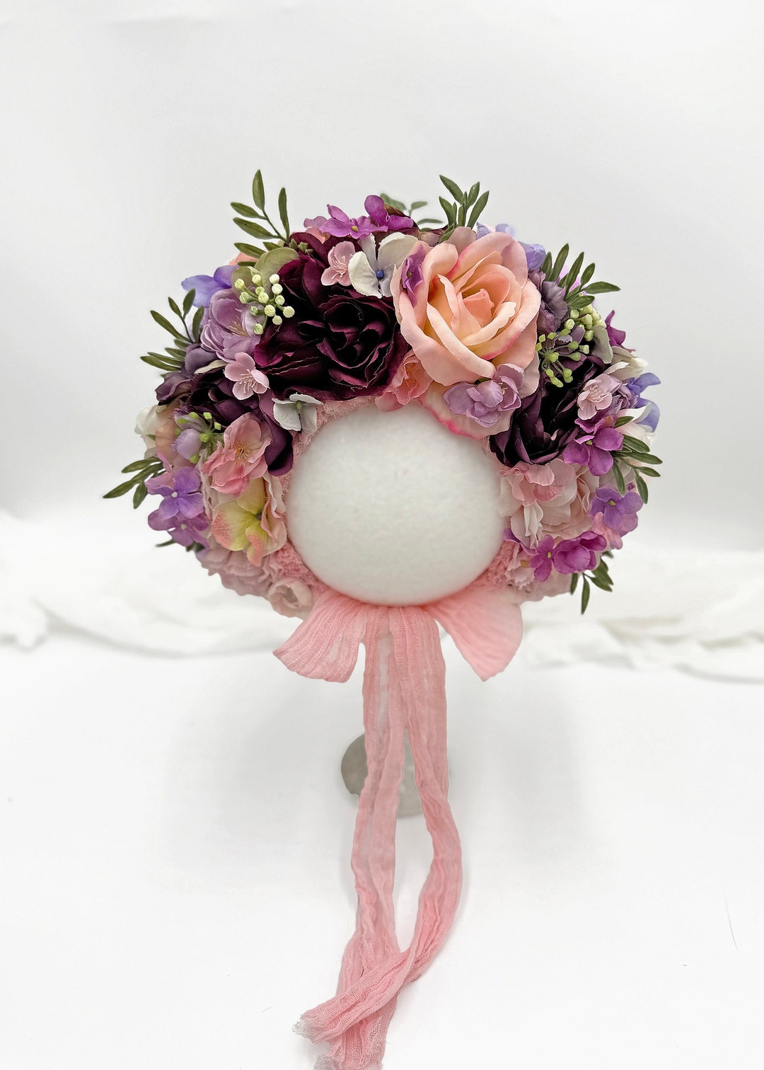 Pink Purple Bonnet, Magenta Flower Bonnet, Blooming Sitter Bonnet ...