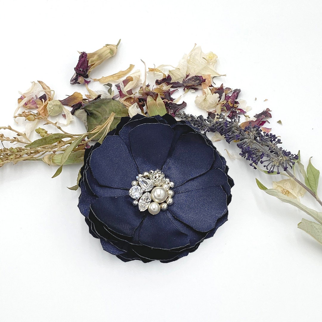 Navy Blue Hair Clip, Something Blue Wedding Flower, Sparkling Crystal ...