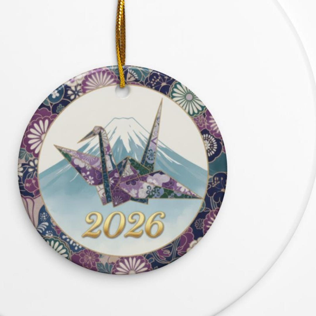 2026 New Year Japanese Crane Ornament | Mount Fuji Celebration Art ...