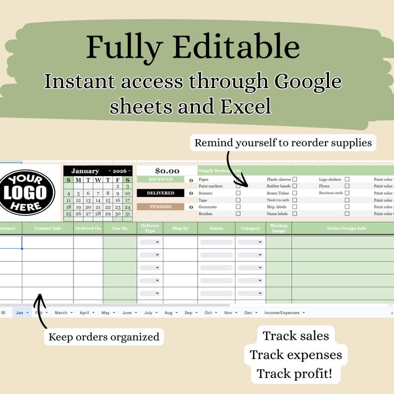 Banner Artist Budget and Order Tracker Spreadsheet Template, Google ...