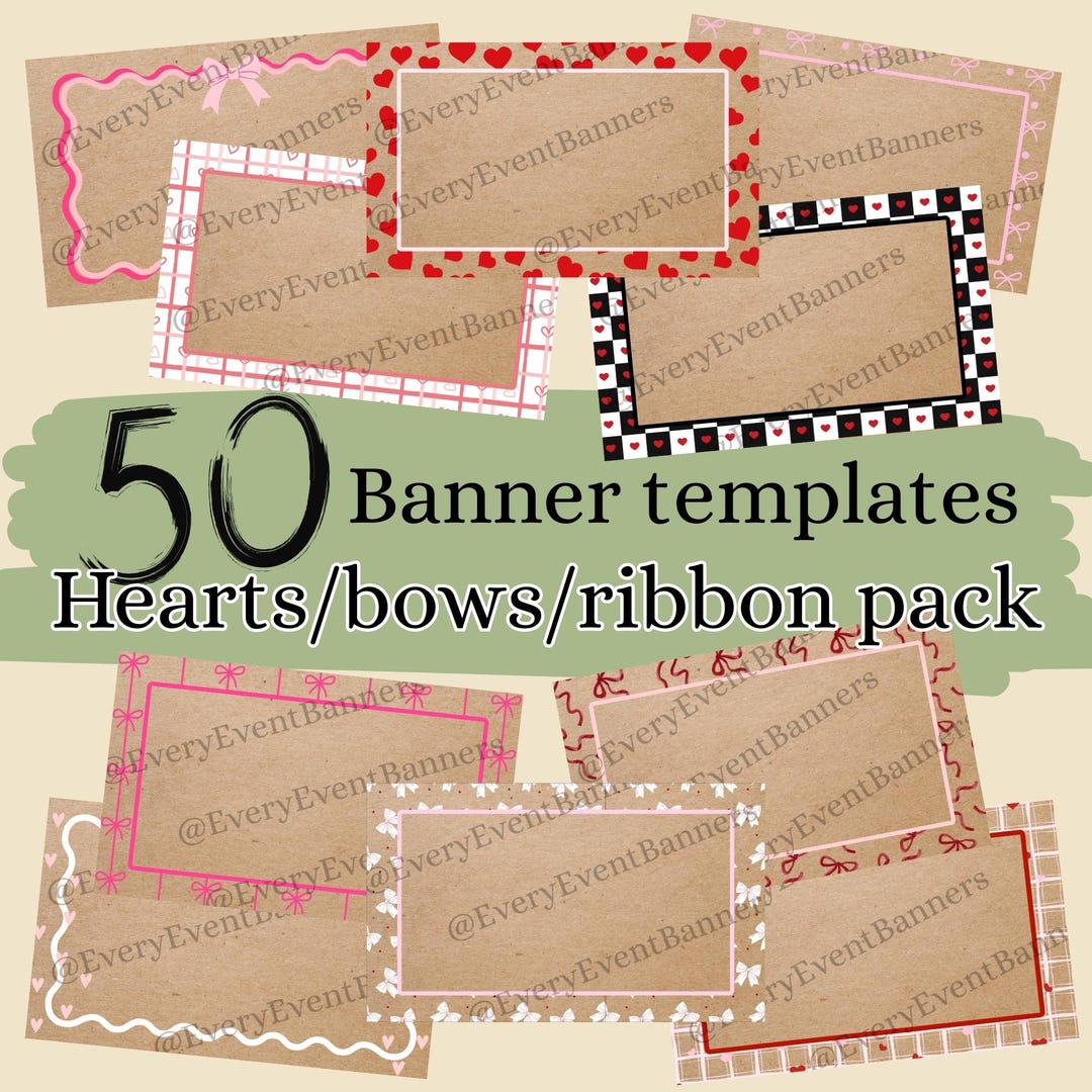 Hearts, Bows and Ribbon Borders Pack of 50! Painted Banner Designs ...