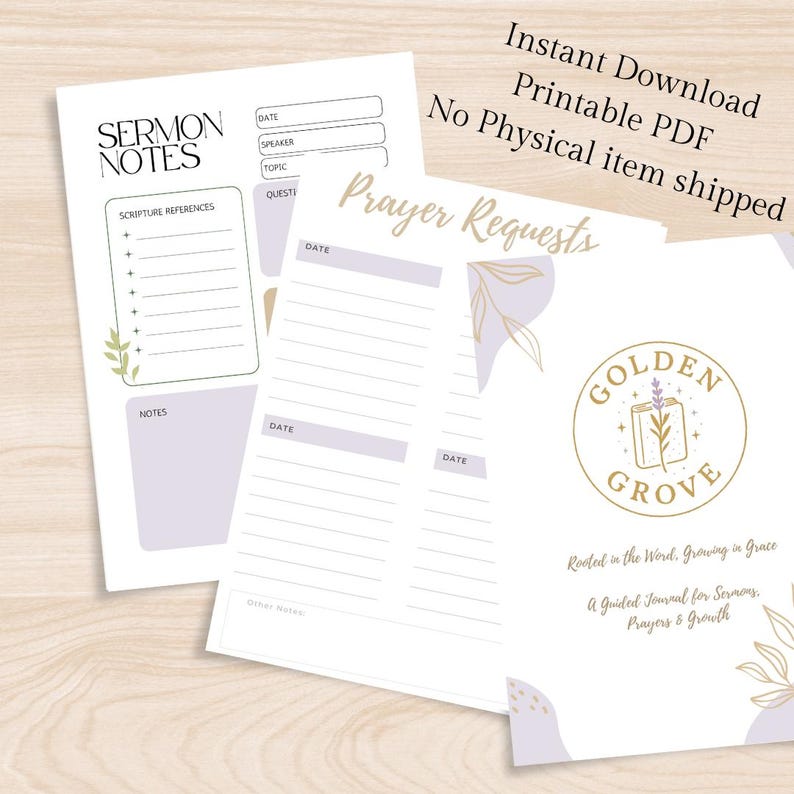 Sermon Notes & Prayer Journal Printable Christian Faith PDF Instant ...