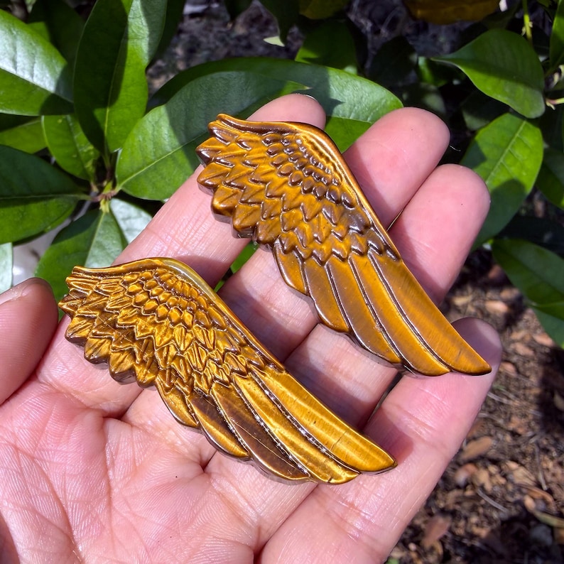 Natural Tiger Eye Angel Wing, Quartz Feather Wing, Spiritual Charm ...