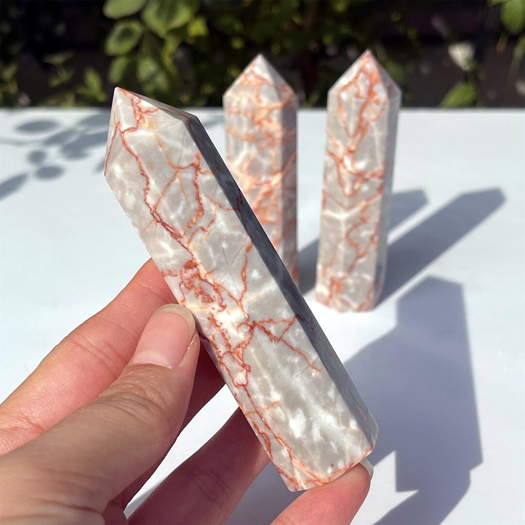 Red Network Stone Obelisk, Quartz Crystal Point, Magic Wand - Etsy