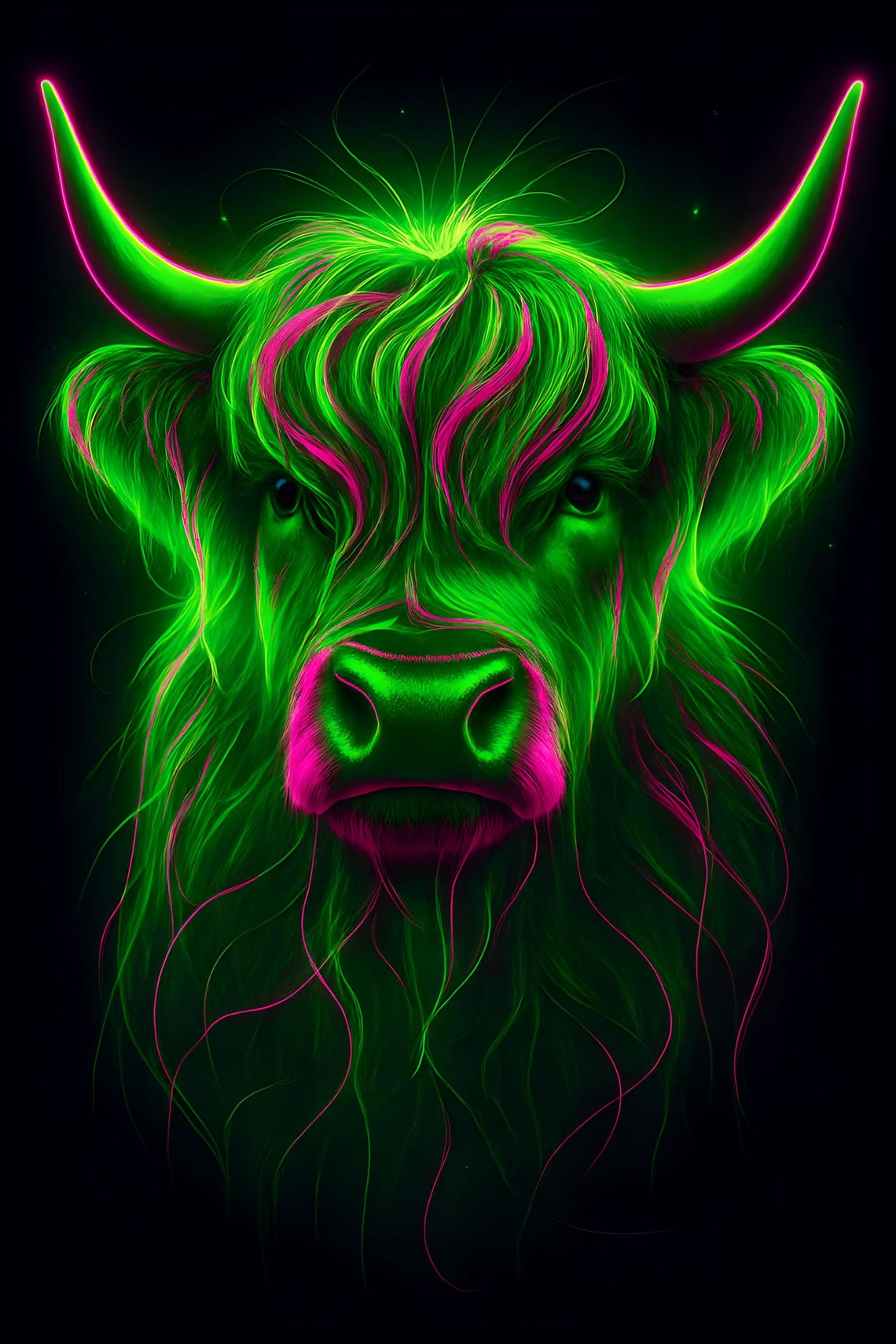 Funky Neon Highland Cow Art Prints: Whimsical Home Decor - Etsy