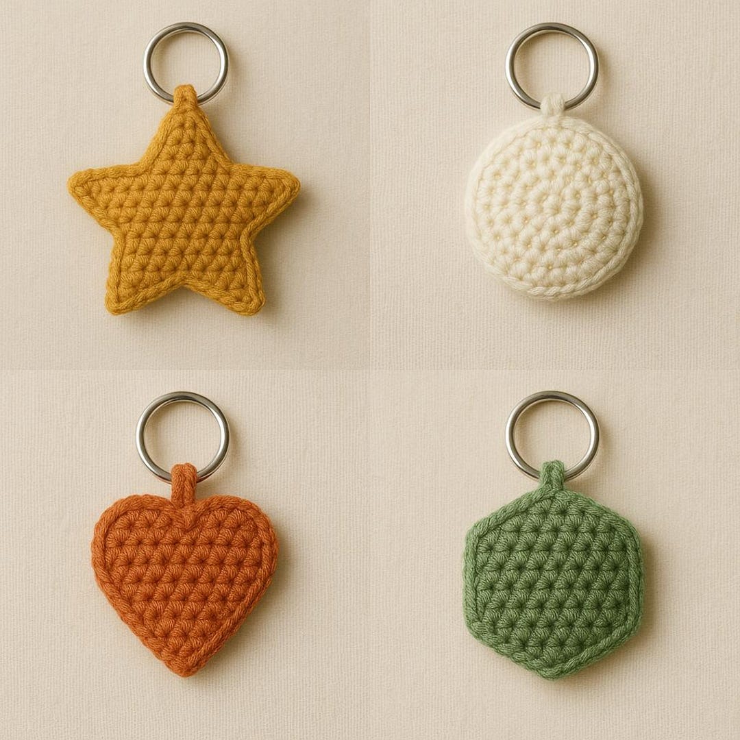 Amigurumi Keychain Crochet Pattern Set: Star, Heart, Circle, Hexagon ...