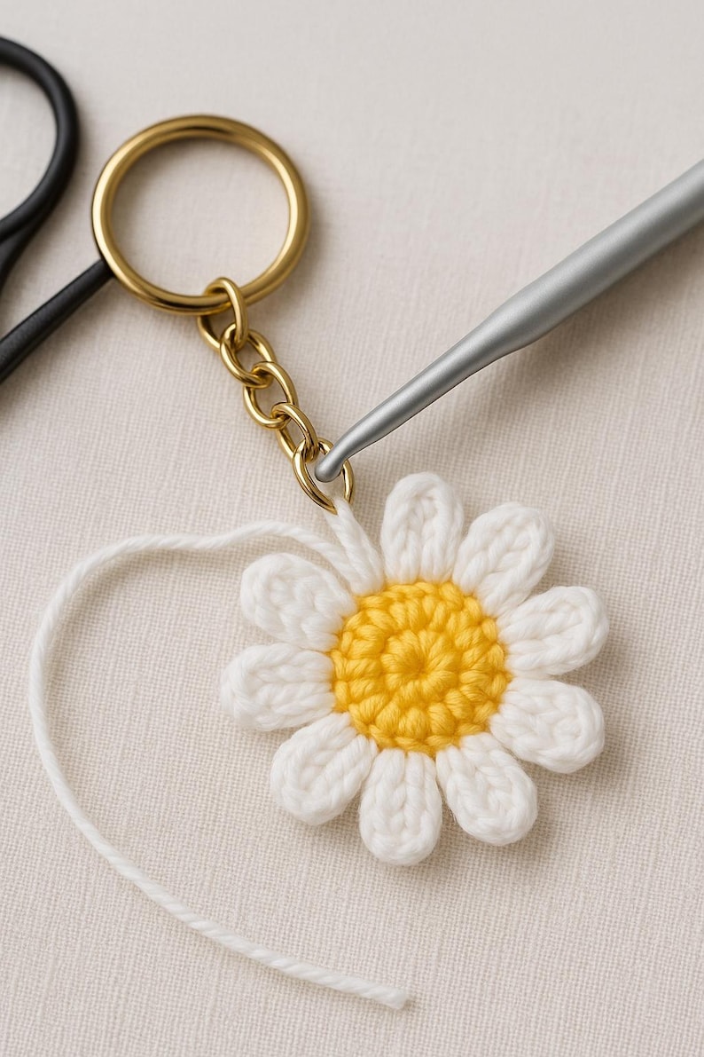 Daisy Amigurumi Keychain Crochet Pattern PDF – Easy Flower Keyring ...