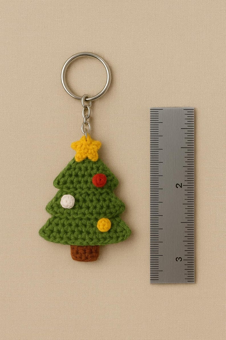 Flat Christmas Tree Amigurumi Keychain – Full Crochet Pattern (beginner ...