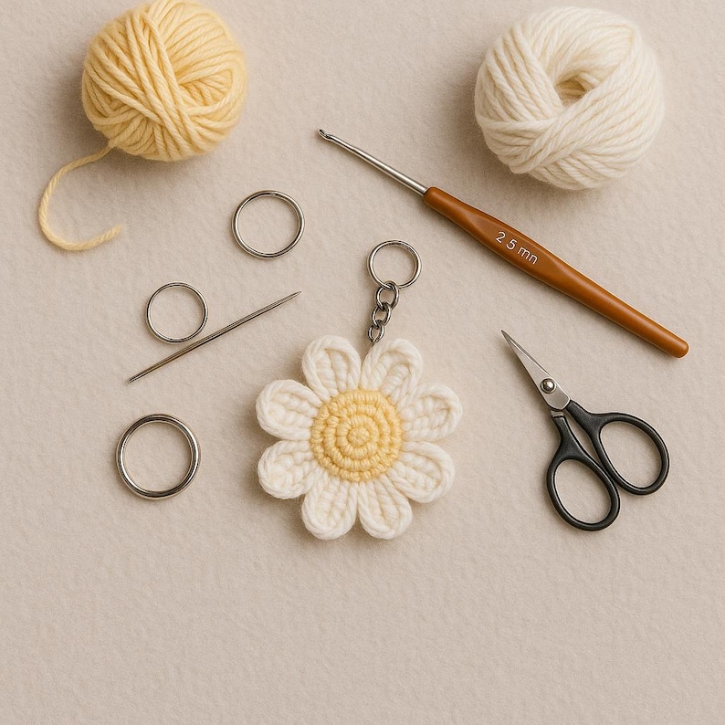 Daisy Amigurumi Keychain Crochet Pattern PDF – Easy Flower Keyring ...