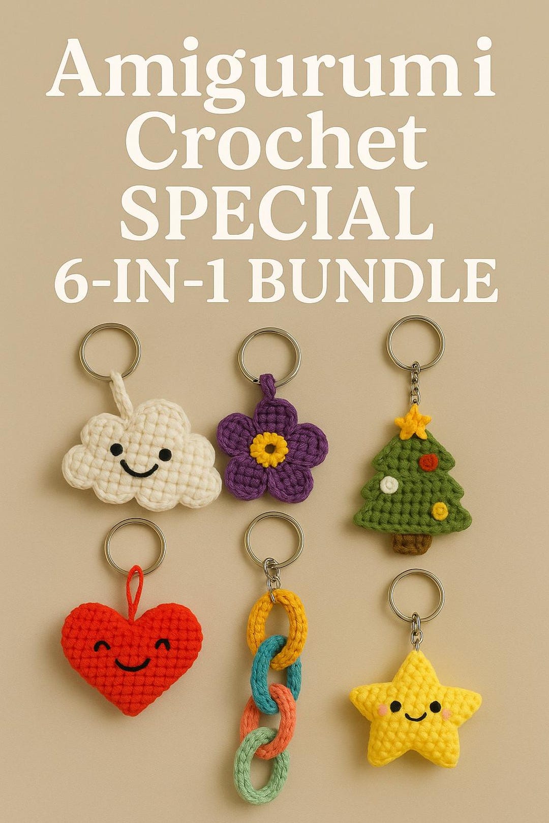Bundle 6-amigurumi Keychain Crochet Patterns: Heart, Star, Flower ...