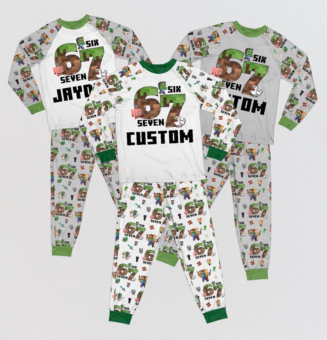 Six Seven Minecraft Kids Pajamas | Custom Name 67 Pajamas Set ...