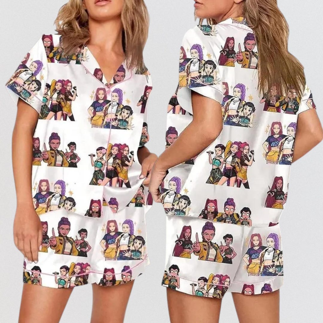 Huntrix Kpop Silky Pajamas, K-pop Demon Hunter Satin Pajama Set, Cute ...