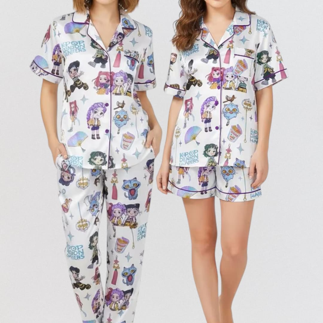 Huntrix Kpop Silky Pajamas, K-pop Demon Hunter Satin Pajama Set, Cute ...
