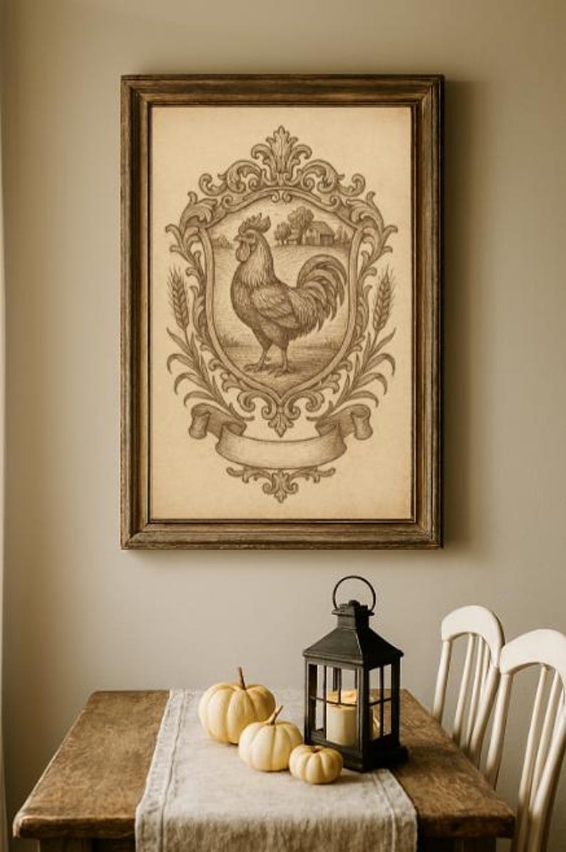 Vintage Rooster Crest Print: Rustic Farmhouse Wall Art (digital ...